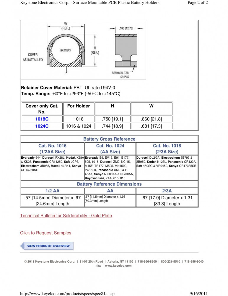 LEA NETWORKS battery holder and retainer cover technical document, page 2