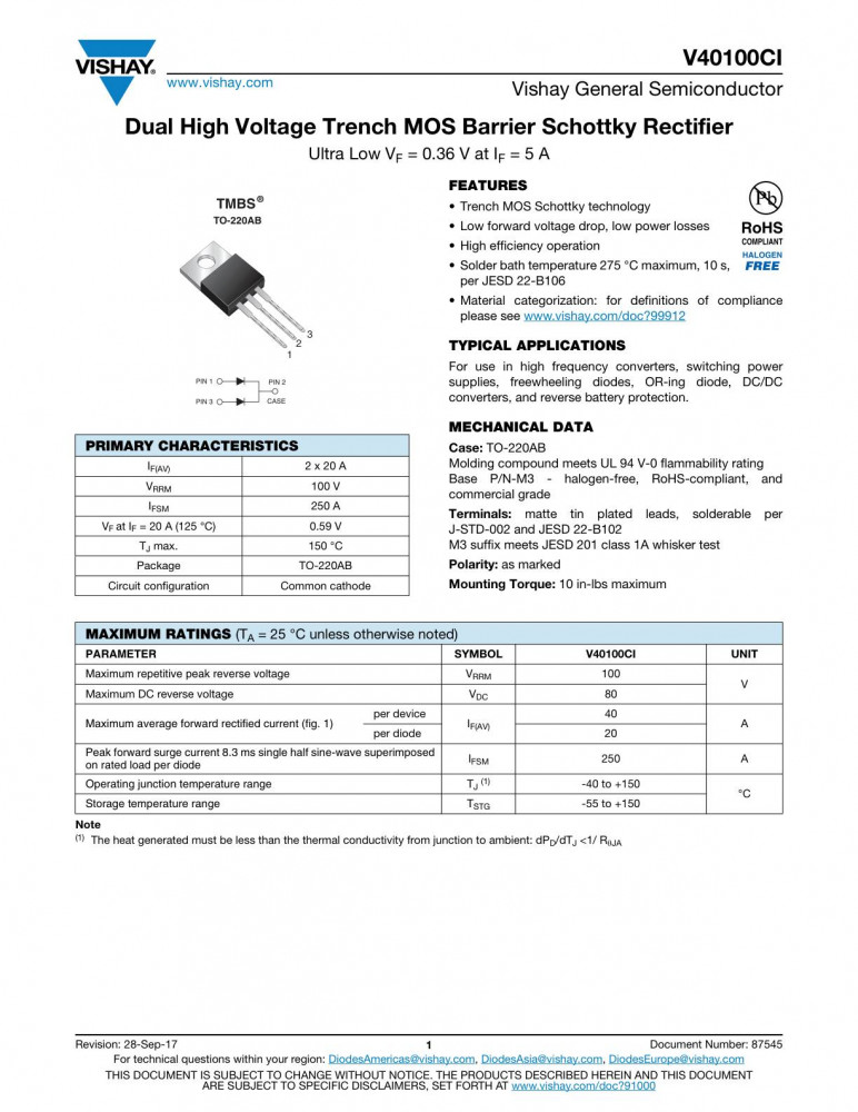 V40100CI-M3/P datasheet page 1