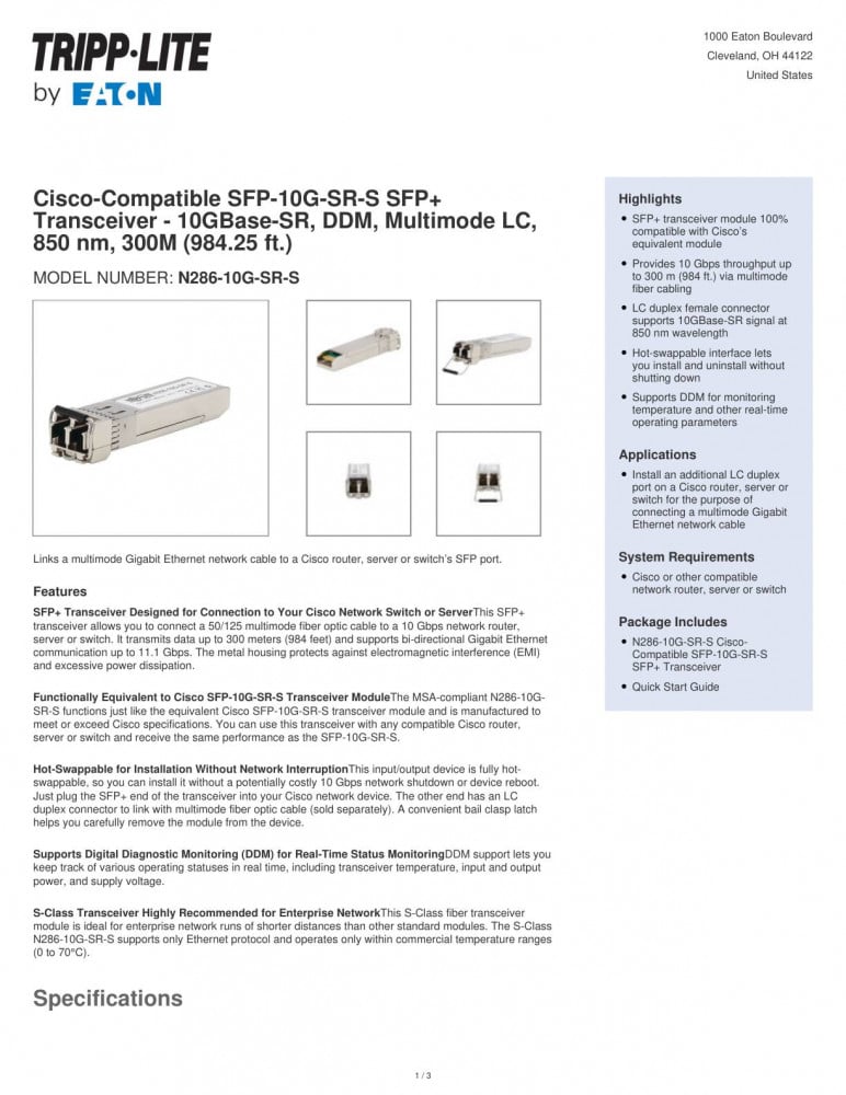 N286-10G-SR-S technical document page 1