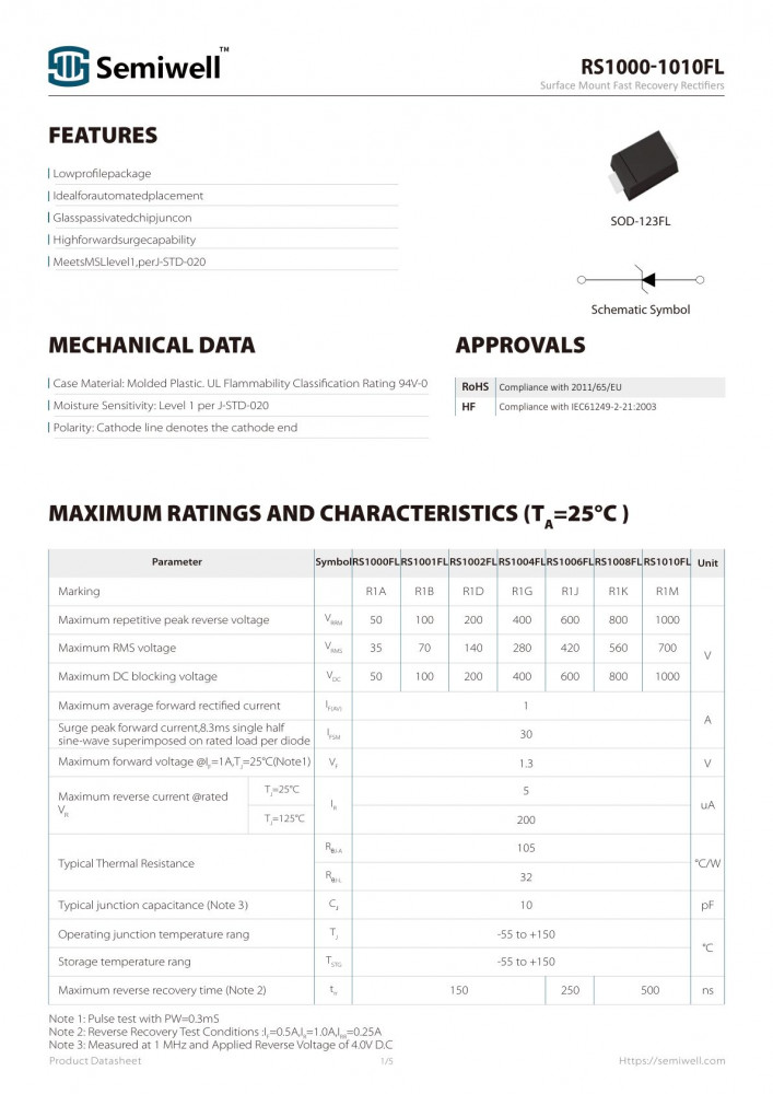 RS1002FL datasheet page 1