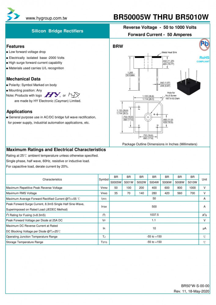 BR5006W datasheet page 1