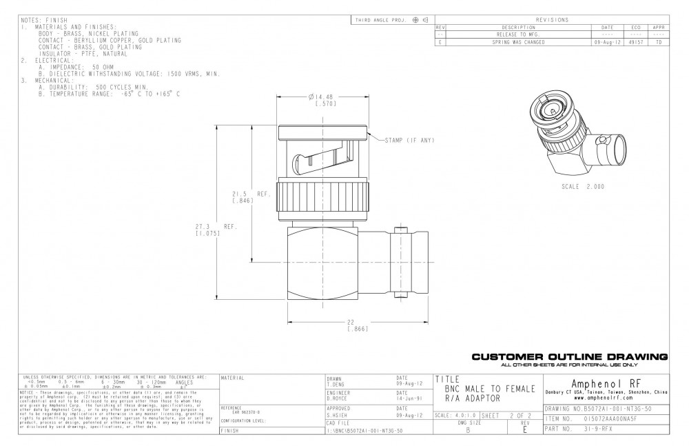 Amphenol 31-9-RFX technical drawing