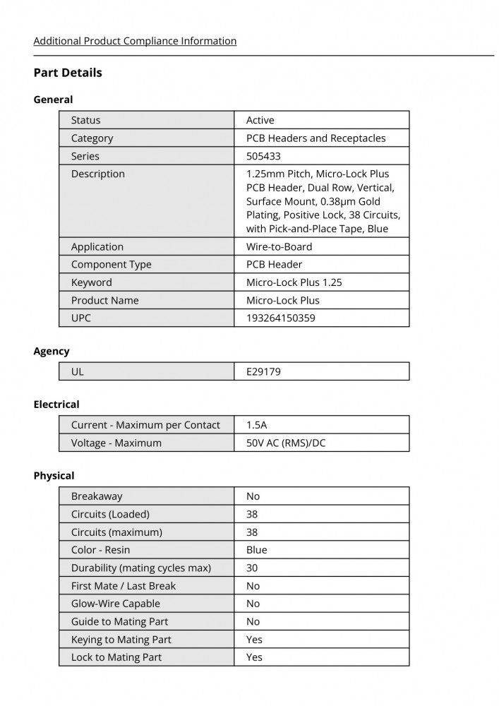 Technical document page 2 for MOLEX 5054333834
