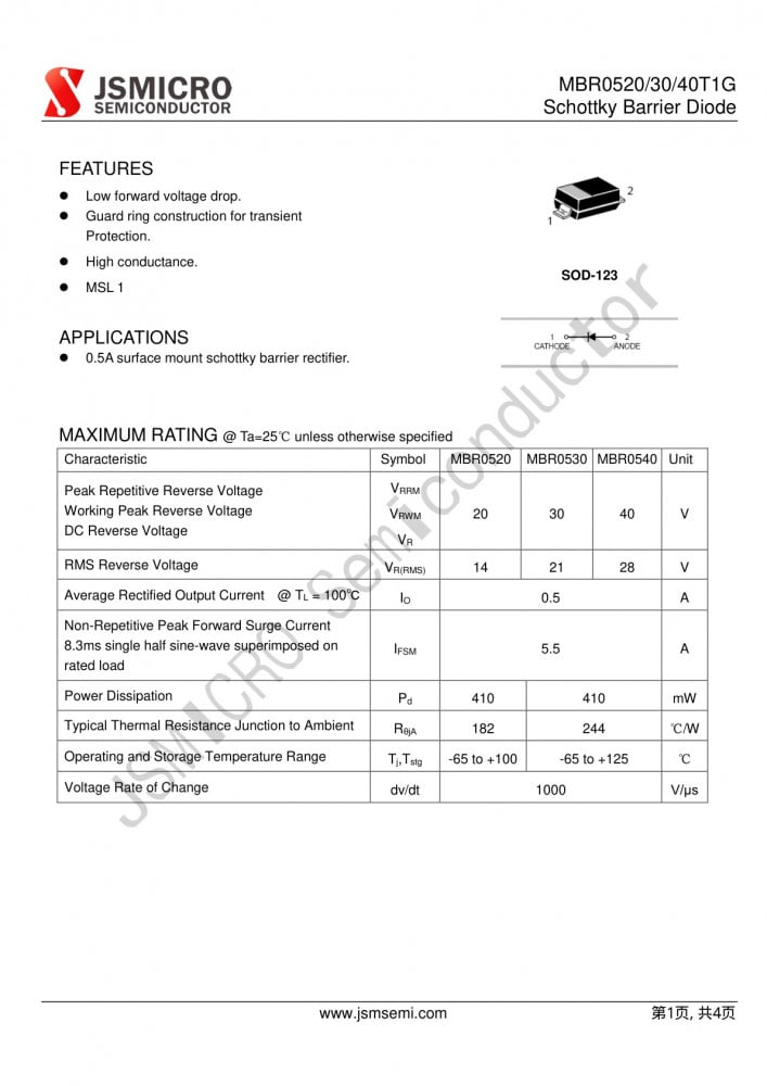 MBR0520T1G-JSM datasheet page 1