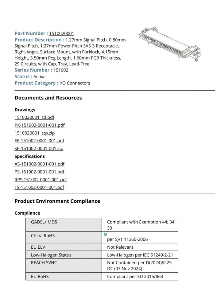 MOLEX SAS receptacle specification page 1
