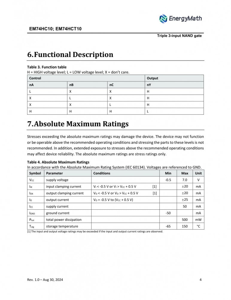 EM74HC10D datasheet page 4