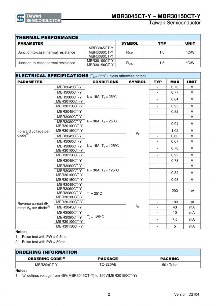 MBR30150CT-Y datasheet page 2