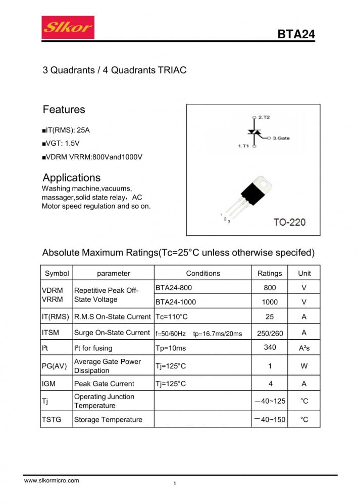 BTA24-800B datasheet page 1