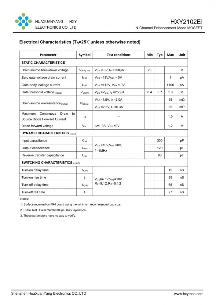 HXY2102EI datasheet page 2