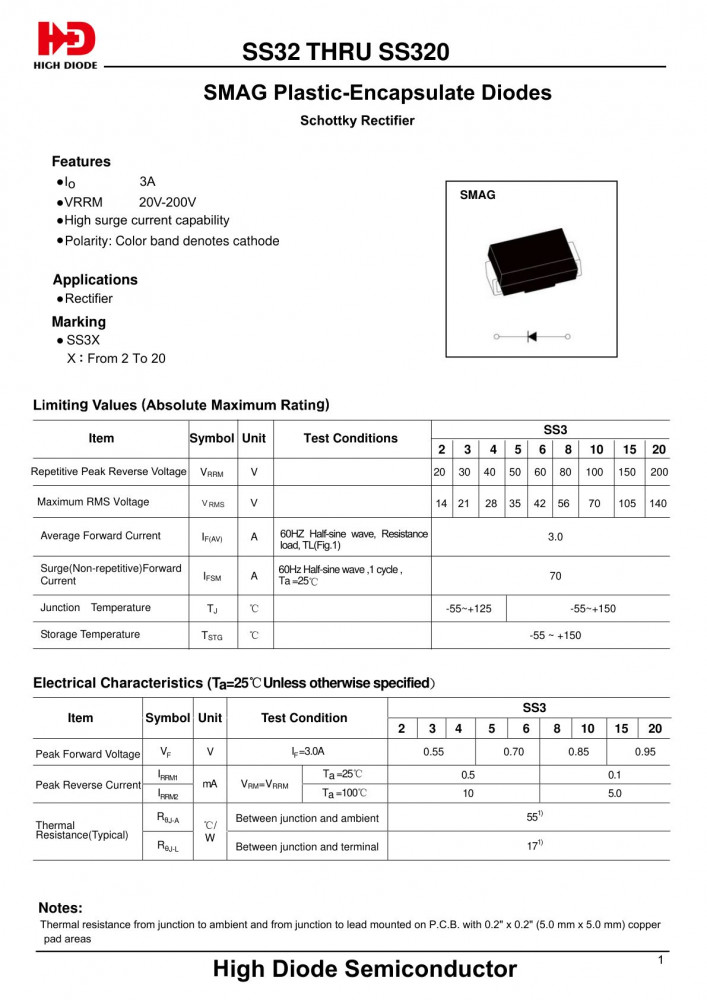 High Diode SS320 datasheet page 1