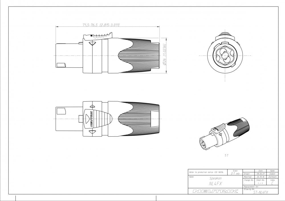 Neutrik NL4FX technical drawing page