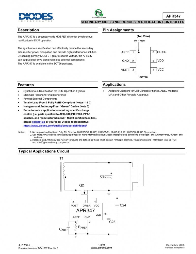 APR347W6-7 datasheet page 1