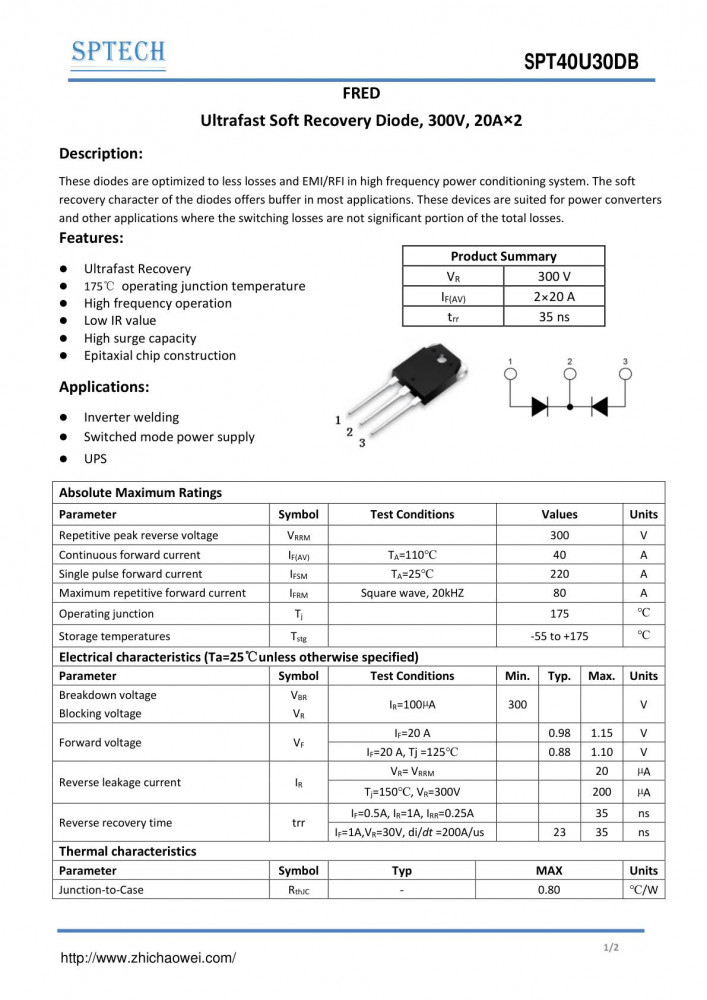 SPT40U30DB datasheet page 1