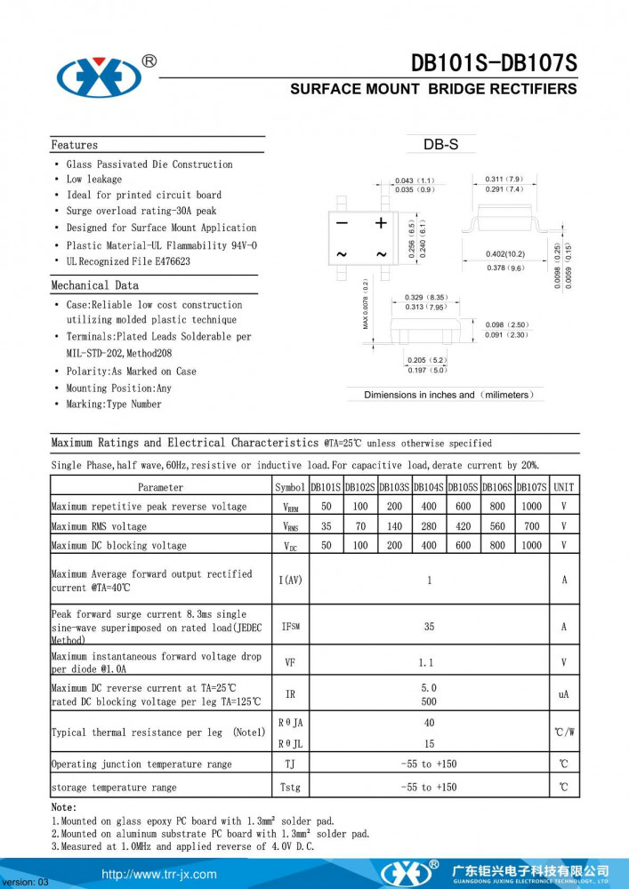 JUXING DB107S datasheet page 1