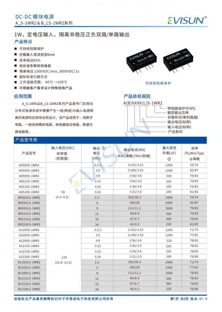 EVISUN B2424LS-1WR2 datasheet page 1