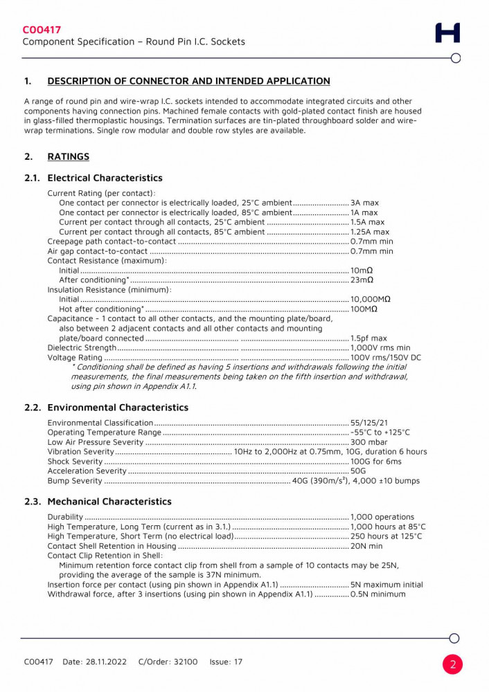 Harwin D2922-42 specification page 2