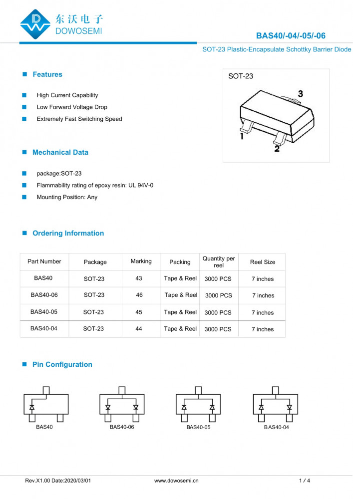 BAS40-04 datasheet page 1