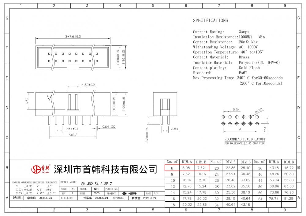 SH-JN2.54-2-3P-Z technical drawing
