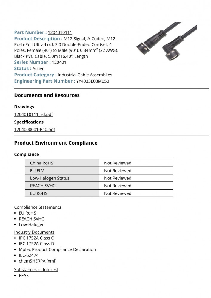 Molex Ultra-Lock product specification page 1