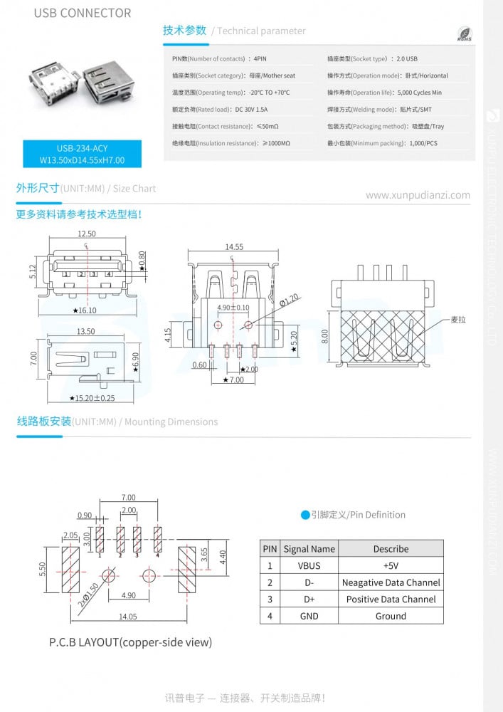 USB-234-ACY technical drawing page 1