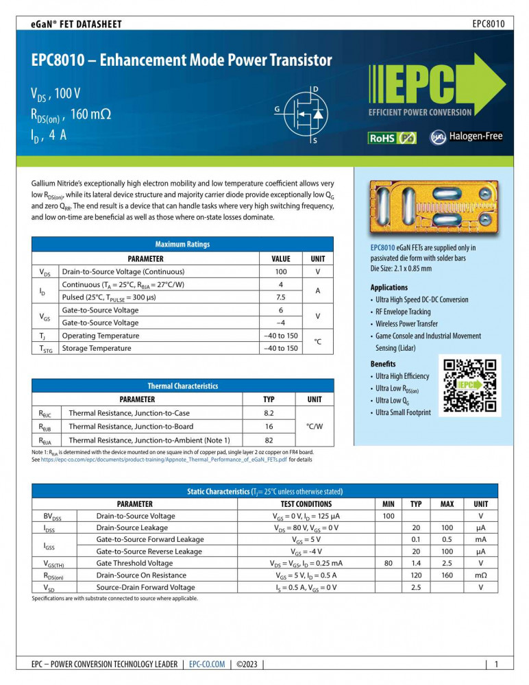 EPC8010 datasheet page 1