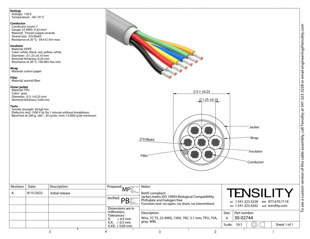 Tensility International 30-02744 cable specification drawing