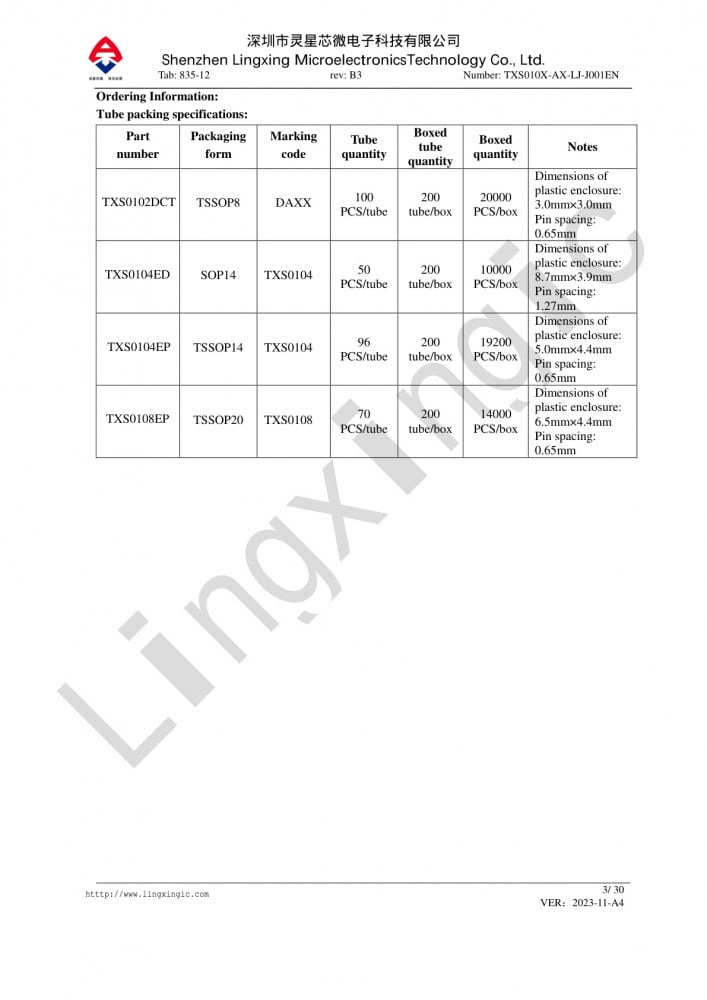 TXS010X datasheet page 3