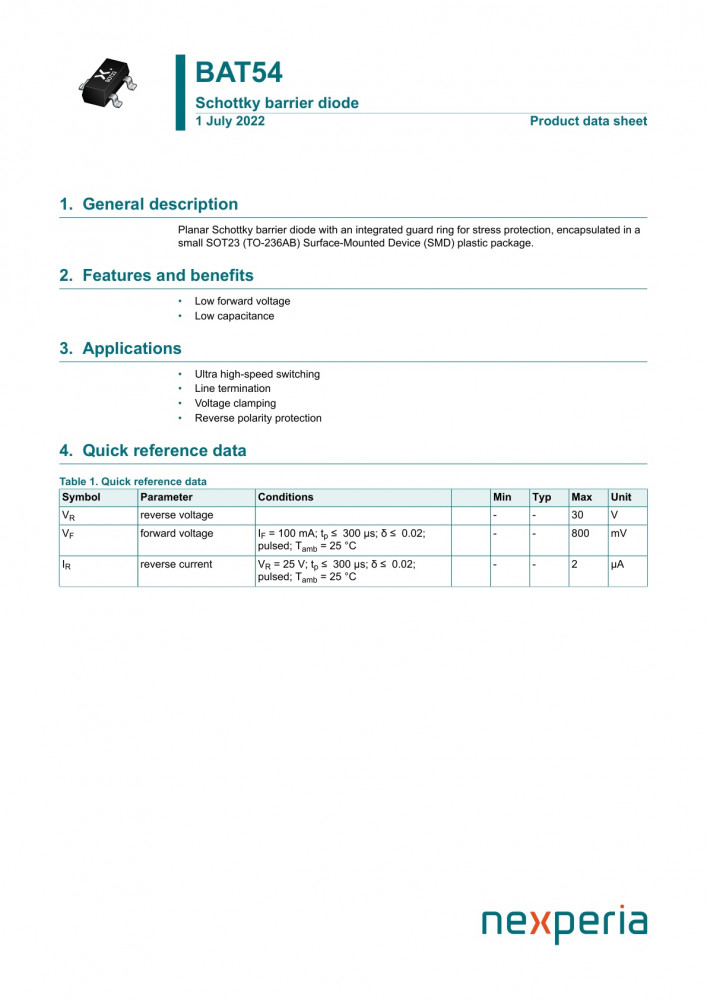 BAT54 datasheet page 1