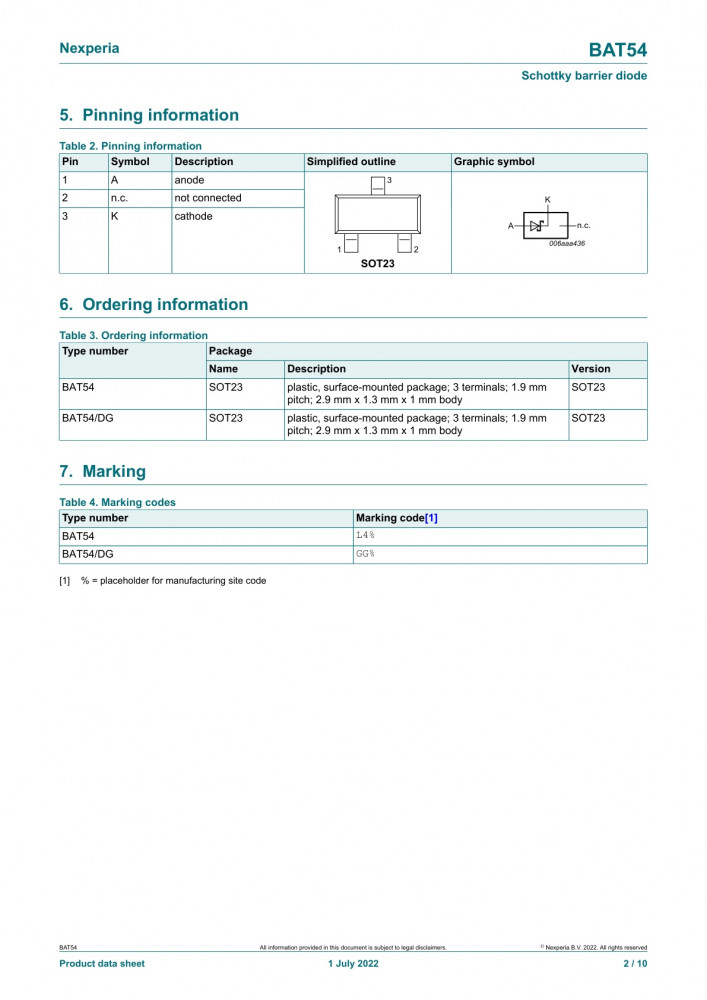 BAT54 datasheet page 2
