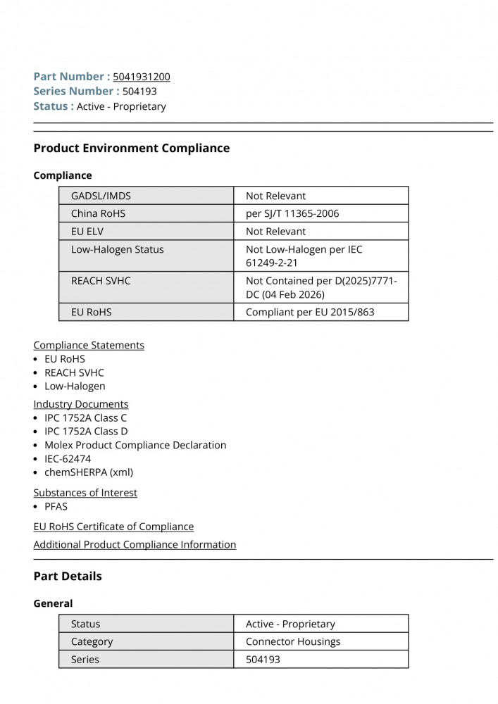 MOLEX 5041931200 product document page 1