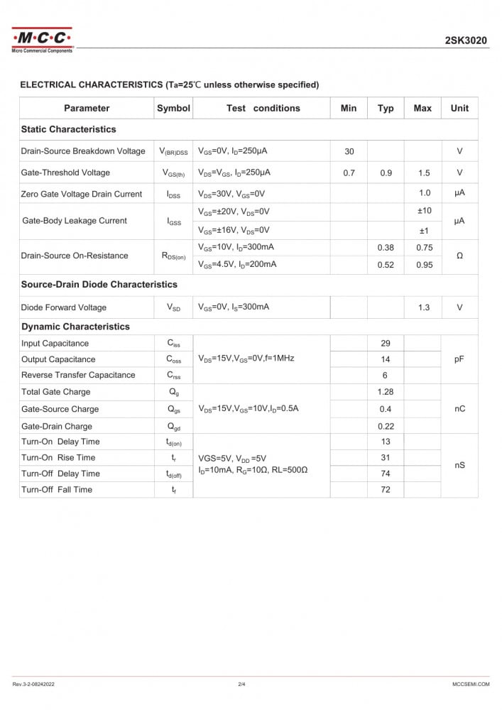 2SK3020-TP datasheet page 2