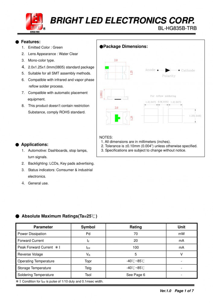 BL-HG835B-TRB datasheet page 1