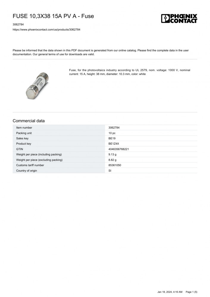 Phoenix Contact 3062784 document page 1