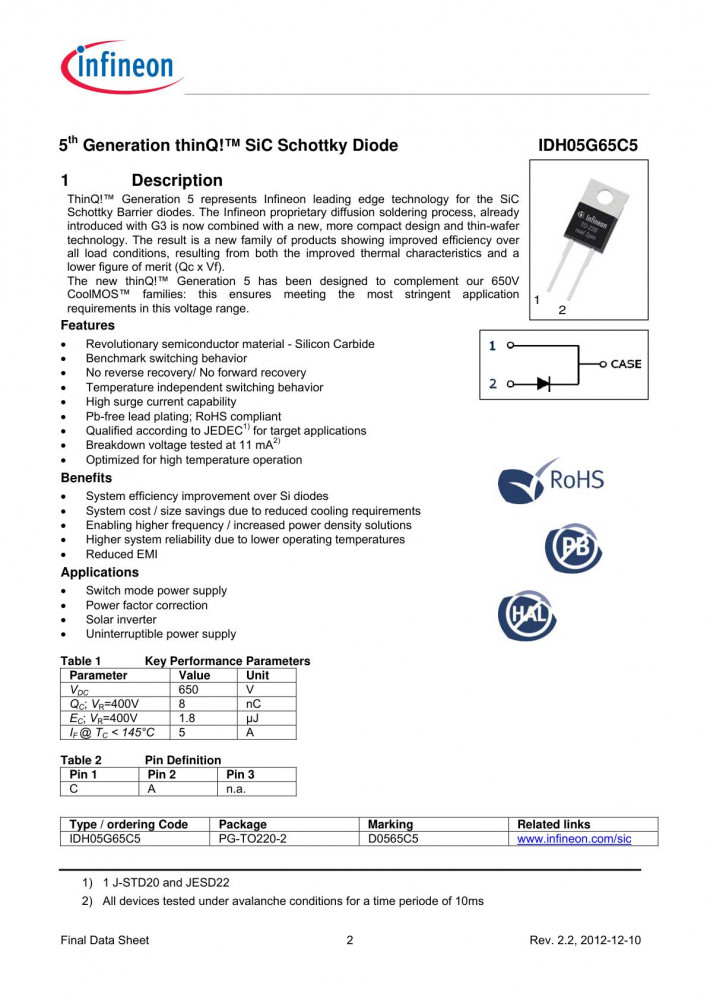 IDH05G65C5XKSA2 datasheet page 2