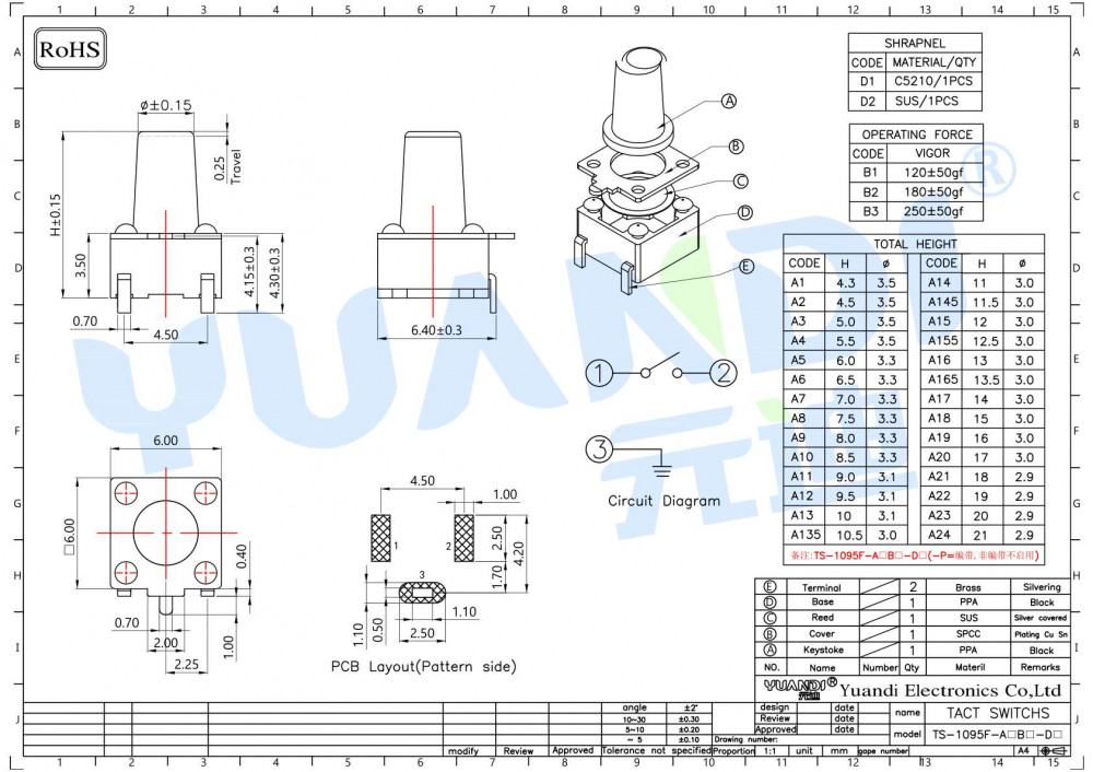 YUANDI TS-1095F-A11B2-D2-P technical drawing