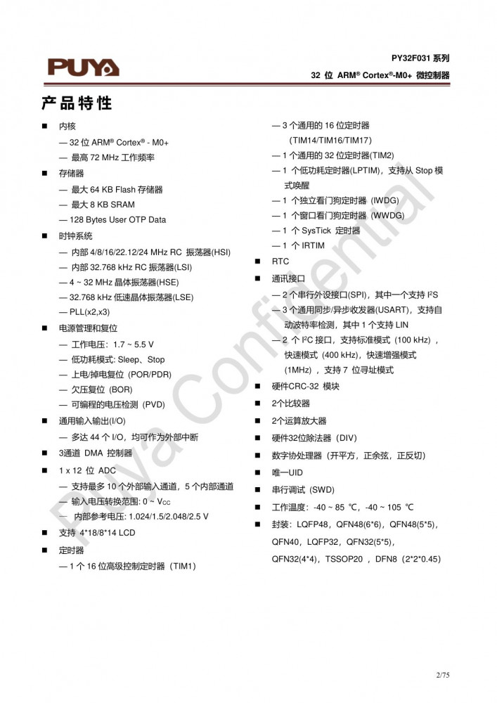 PY32F031 datasheet page 2