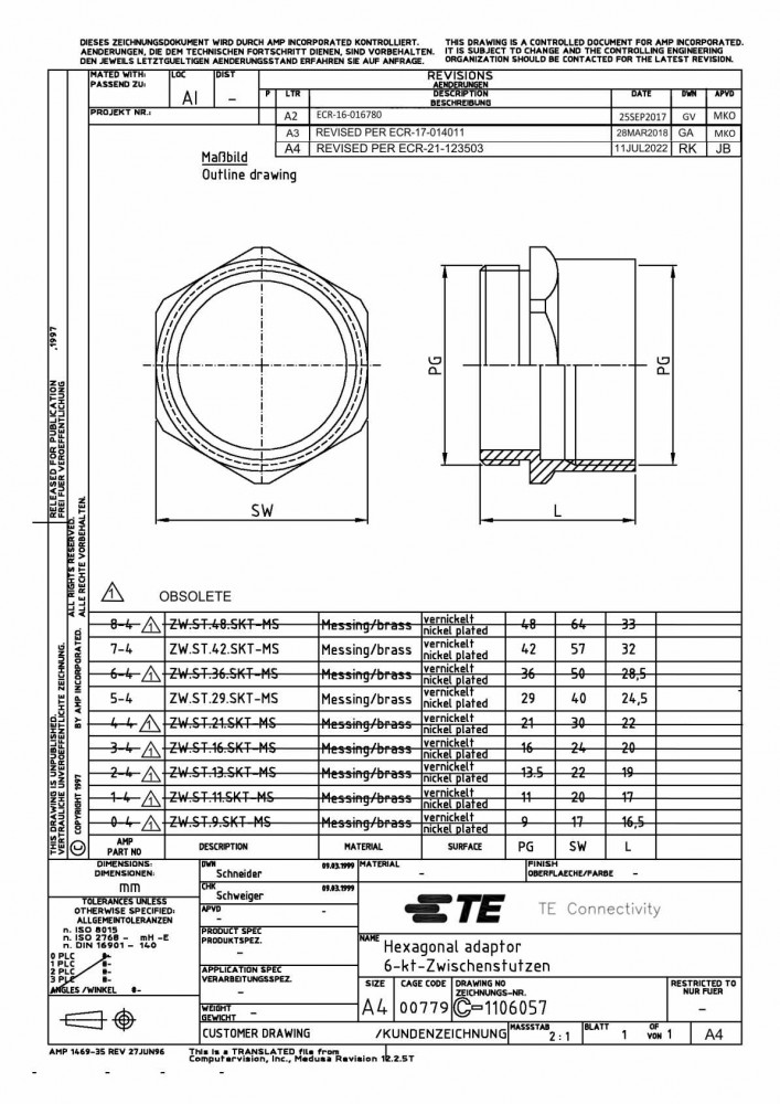 TE Connectivity 1106057 hexagonal adaptor drawing preview