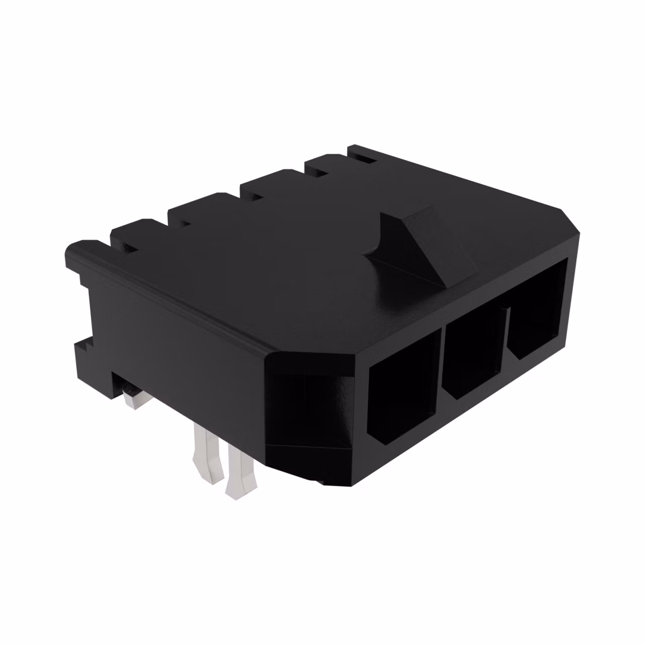 Micro-Fit+ Right-Angle Header, Surface Mount, 3.00mm Pitch, Single Row, 2 Circuits, 1.50µm Matte Tin (Sn) Plating, Glow-Wire Capable, Solder Nail, Black, Tape and Reel