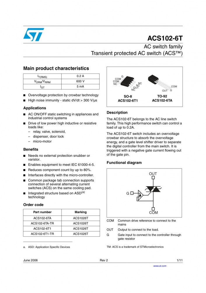 ACS102 datasheet page 1
