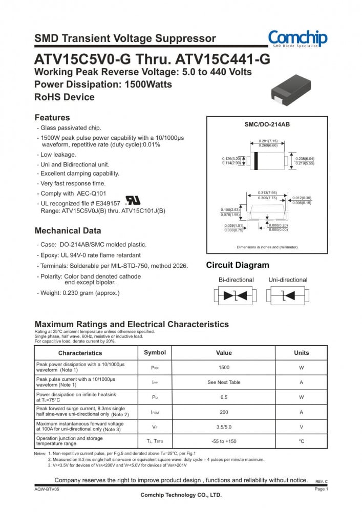 Comchip ATV15C260JB-HF datasheet page 1