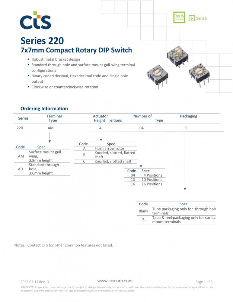 CTS Series 220 datasheet page 1