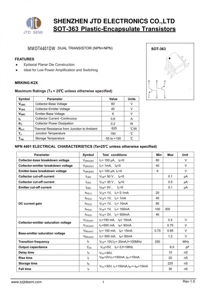 JTDMMDT4401DW datasheet page 1
