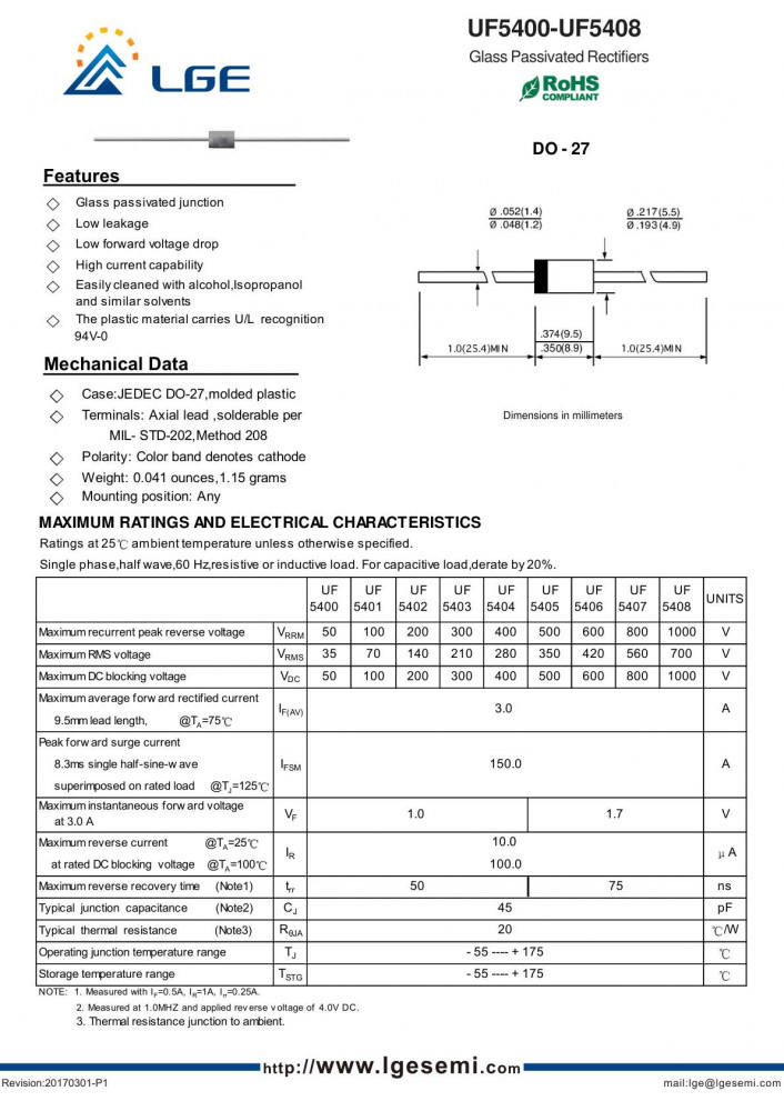 LGE UF5408 datasheet page 1