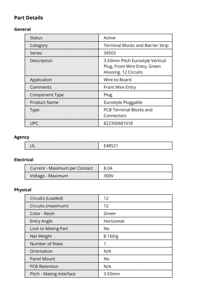 Product document page 2 for MOLEX 395038012