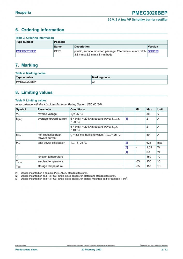 PMEG3020BEP datasheet page 2
