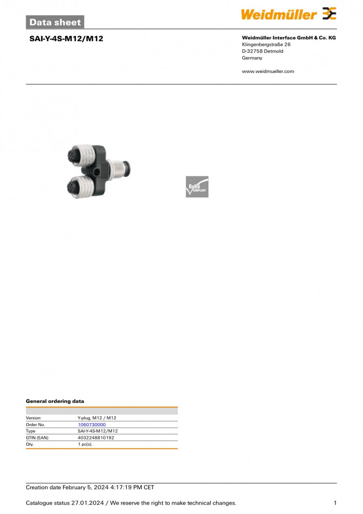 WEIDMULLER 1060730000 document page 1