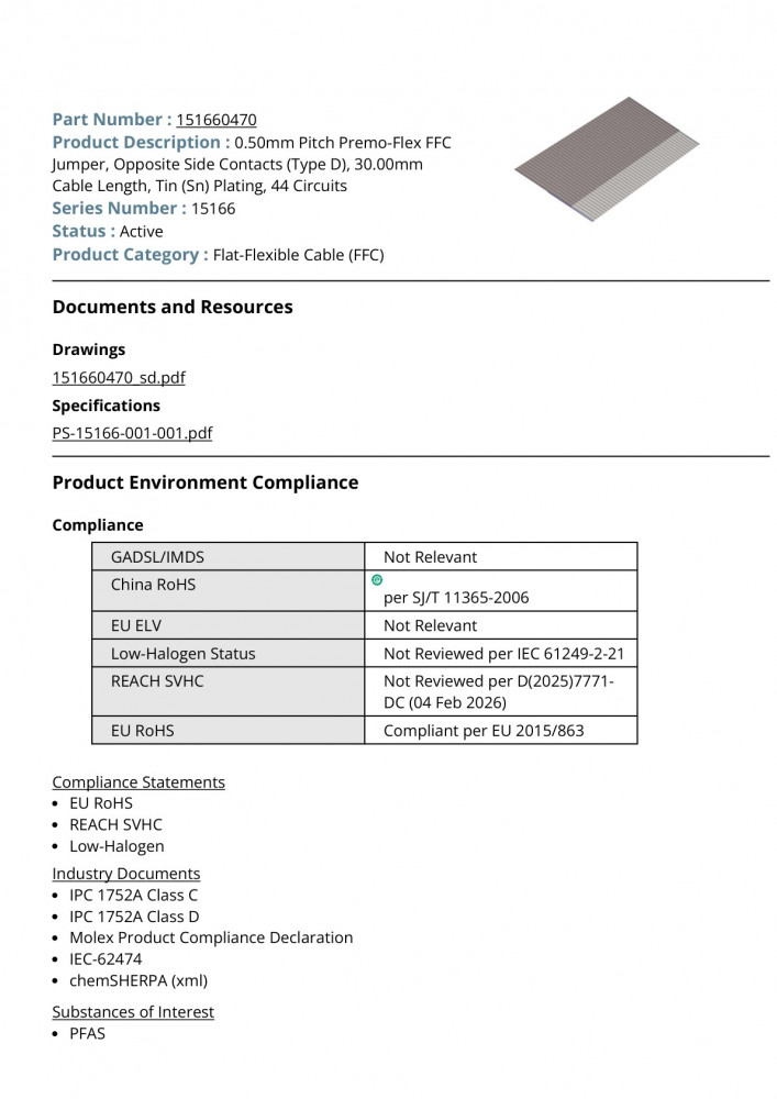 MOLEX 151660470 product drawing preview