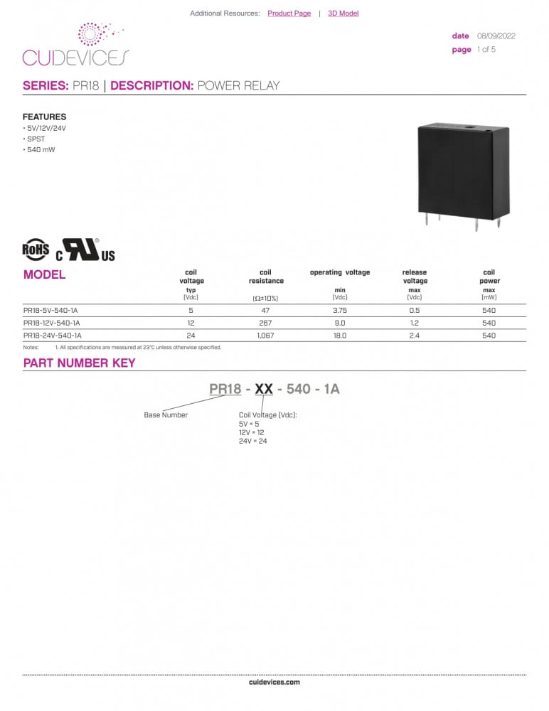 PR18 datasheet page 1