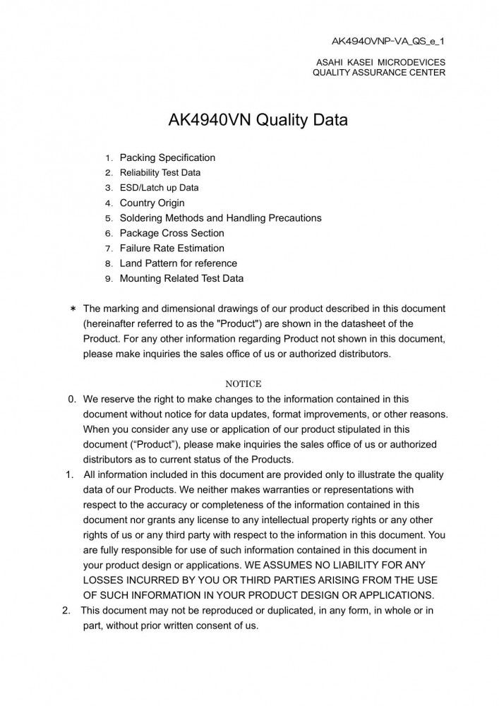 AK4940VN quality document page 1
