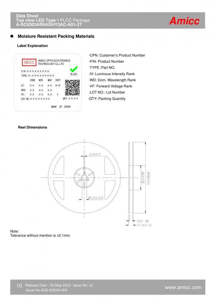 Reel and package information page 10
